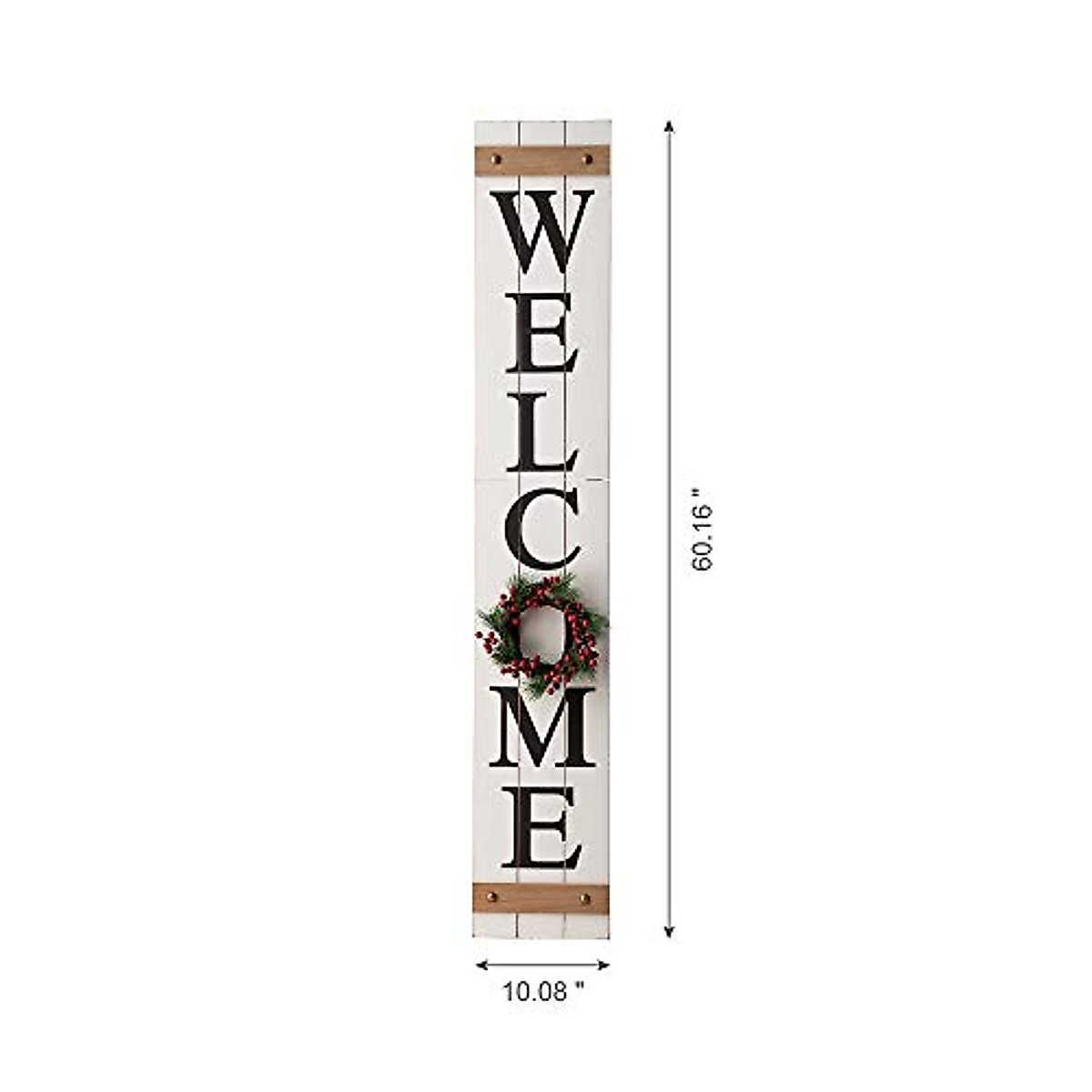 Glitzhome Welcome Sign for Front Door Porch Rustic Farmhouse Wooden Hanging Wall Decor with Interchangeable Floral Wreath, 60" H, White