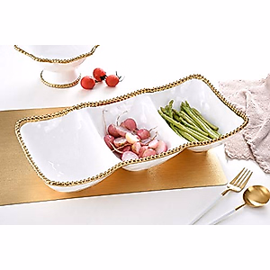 Pampa Bay Porcelain with Titanium Finish 3-Section Serving Tray Platter (Gold)