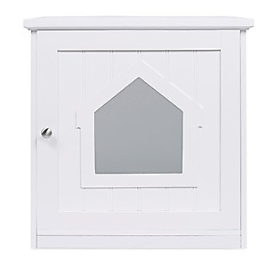 BIRDROCK Home Decorative Cat House & Side Table - Cat Home Nightstand - Indoor Pet Crate - Litter Box Enclosure - Hooded Hidden Pet Box - Cats Furniture Cabinet - Kitty Washroom - White