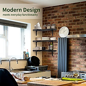 fuqing Corner Floating Shelves, Wall Shelf Set of 3, Shelves for Wall Storage, Solid Wood Shelves for Storage, Wall Mount Wooden Display Shelf for Bathroom Bedroom Kitchen Garage, Black