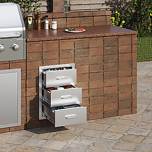VEVOR Outdoor Kitchen Drawers 16" W x 21.5" H x 18" D, Flush Mount Triple Access BBQ Drawers with Stainless Steel Handle, BBQ Island for Outdoor Kitchens or BBQ Island Patio Grill Station