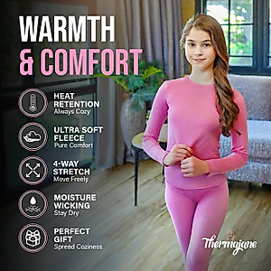 Thermajane Thermal Underwear for Kids Long Johns, Girls Thermal Underwear Set, Base Layer Kids Long Underwear (Olive Green, Medium)