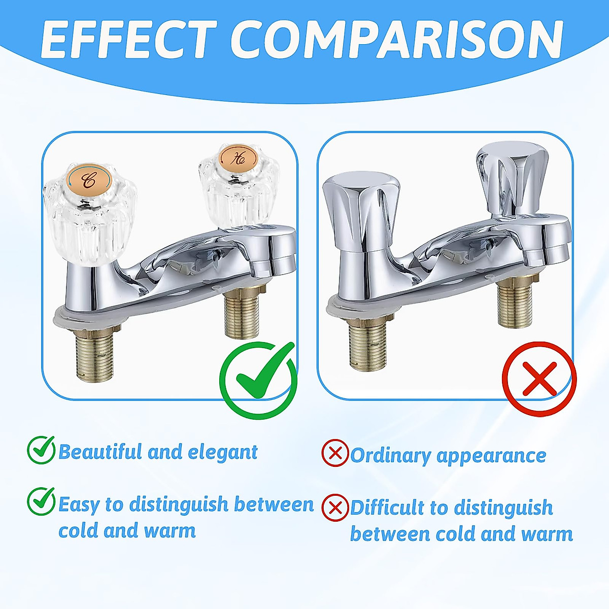 2PCS Faucet Handles Bathroom Sink Faucet Knobs Replacement Bathtub Hot and Cold Faucet Handle Faucet Rebuild Trim Kit in Clear Acrylic Compatible with Delta/LDR/Delex/Peerless MP54260 Faucets