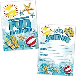 The Old Blue Door Summer Beach Party Invitations - Swimming Pool Party Invites (20 Count with Envelopes) - Kids Summer Birthday Party Luau