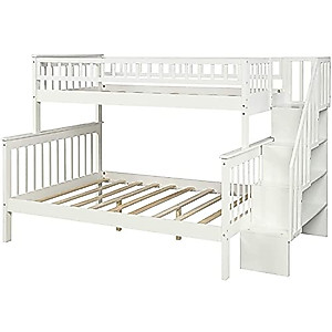 ATH-S Bunk Beds Twin Over Twin Wood Bunk Bed Frame for Boys Girls Teens, Can be Divided into 2 Beds, Gray (Color : White, Size : Twin Over Full)