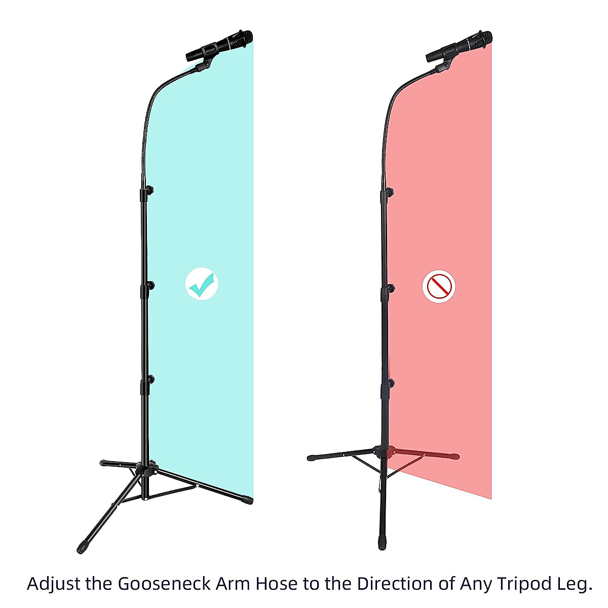 Mic Stand Boom Microphone Stands Tripod Gooseneck mic arm stand Height Adjustable 3'- 6' with Mic Clips and 3/8" - 5/8" Adapter Microphone stand for Singing