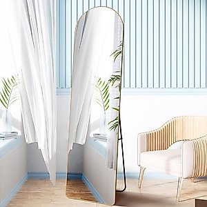 BOSTANA 59.9"x16.5"Arched Full Length Mirror,Aluminum Alloy Metal Frame Arched Wall Mirror,Wall Mirror Hanging or Leaning Standing Body Mirror with Stand for Bathroom,Cloakroom,Golden