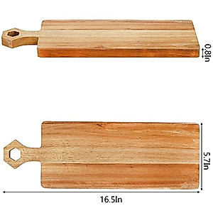 WUWEOT 2 Pack Acacia Wood Serving Platters, 16.5 X 5.7 Cheese Serving Tray with Handle, Rectangle Chip & Dip Tray for Meat, Bread, Fruit, Cheese