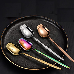 Stainless Steel Spoon Set 5 Pack, Rose flower shaped spoon, Coffee spoon，Dessert Spoon, Ice Cream Spoons, tea spoons，Love spoon, Cute holiday gift (Multicolor)