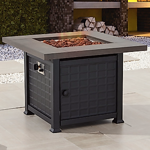 PatioFestival Patio Dining Set 5 Pieces High Back Outdoor Furniture Sets 50,000 BTU Square Propane Fire Pit Table with Outside Swivel Rocker Dining Chairs(Blue)