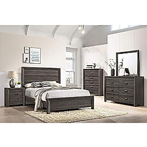 Rustic Style Grayish Brown 6pc King Size Bed Dresser Mirror Nightstand Chest Set Solid Wood Master Bedroom Furniture