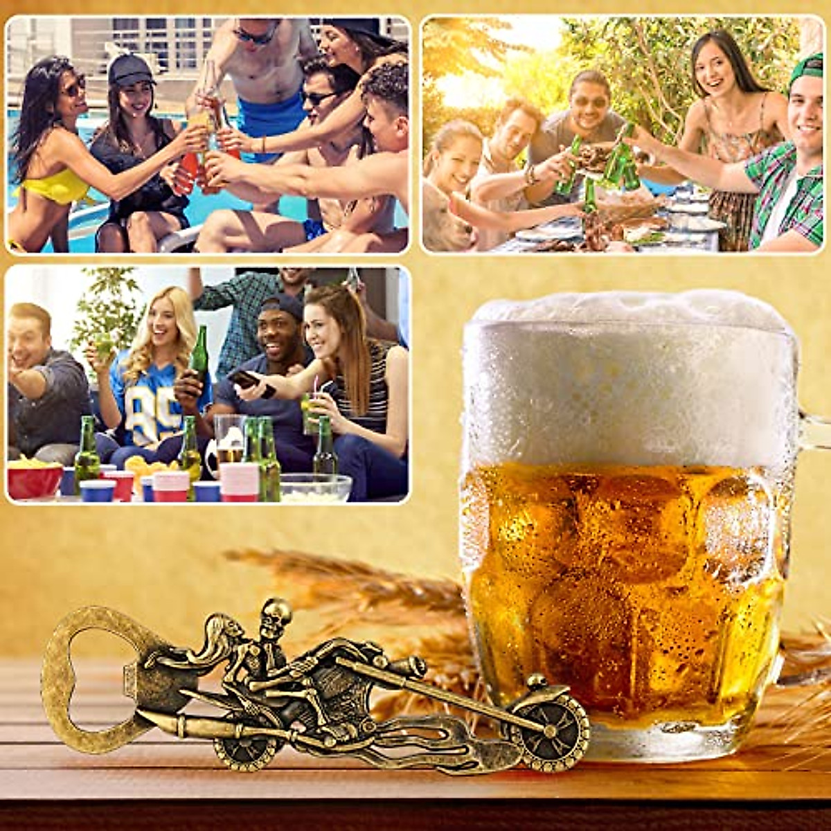 LKKCHER Skull Gifts, Skeleton Beer Bottle Openers Beer Gifts for Men Him Woman Boyfriend Dad, Novelty Bronze Skeleton Rider Gifts for Lovers Skull Motorbike Motorcycle Halloween Christmas Gift