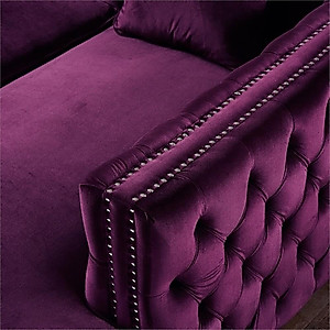 MAKLAINE 115" Velvet Secitional Sofa with Right Facing Chaise in Purple