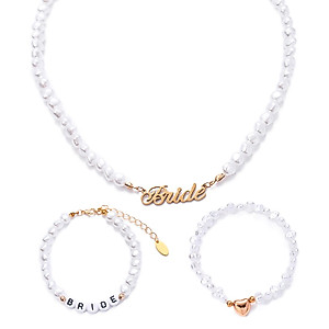 Bride Pearl Beaded Bracelet Necklace set,Bride to Be Jewelry,Bridal Shower Wedding Accessory