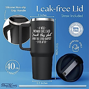 shop4ever A Wise Woman Once Said F This And She Lived Happily Ever After Engraved Insulated Stainless Steel Tumbler with Handle, Lid, and Straw 40 oz. Funny Divorce Retirement Feminist Gift (Black)
