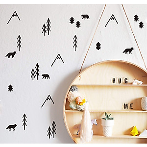 Woodland Animals, Trees and Mountains Wall Decals, Vinyl Stickers for Bedroom, Living Room, School, Nursery Wall Decals, Room Decor A44 (Black)