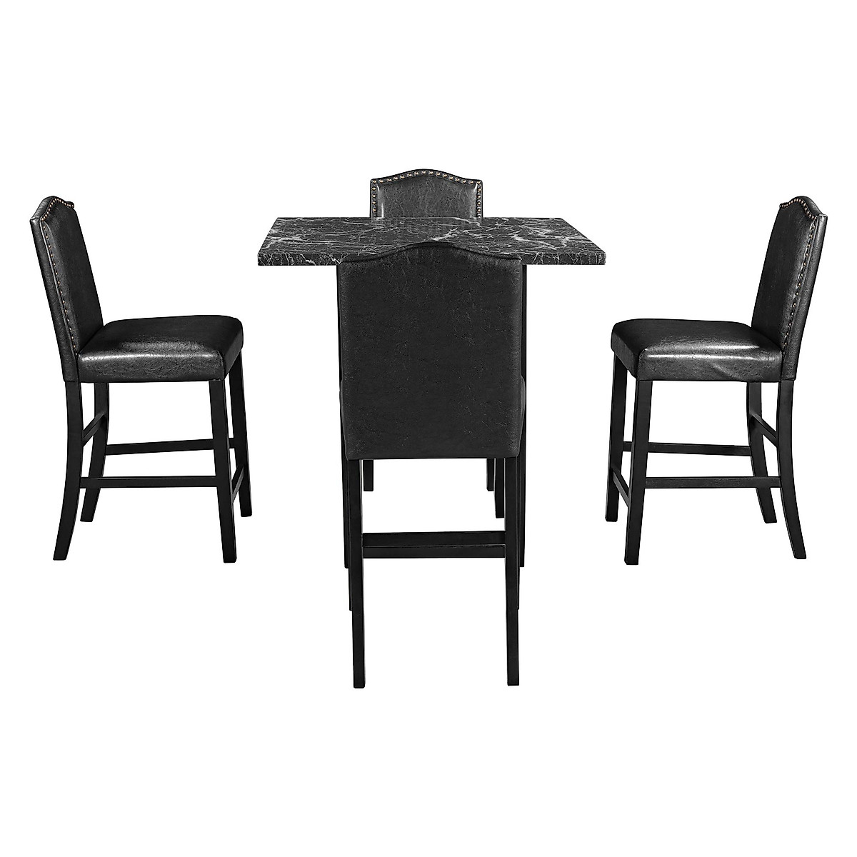 Bellemave Counter Height Dining Table Set with Storage Shelf 5 Piece Bar Height Faux Marble Table and Chairs Dinning Room Breakfast Table Set Pub Table and Chairs Set of 4, Black Chair+Black Table