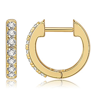 Gacimy Gold Huggie Earrings for Women 14K Real Gold Plated, Small Cubic Zirconia Cartilage Hoop Earrings Cuffs for Women, 13mm Yellow Gold