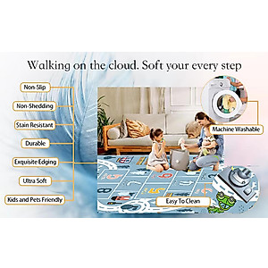 LGQLJPLQQ Hopscotch Rugs for Kids, Kid Rug for Bedroom,Road Rug, Playroom Rug for Kids Toy Cars, Nursery Rug for Teaching Toddler(Blue, 6' x 9')