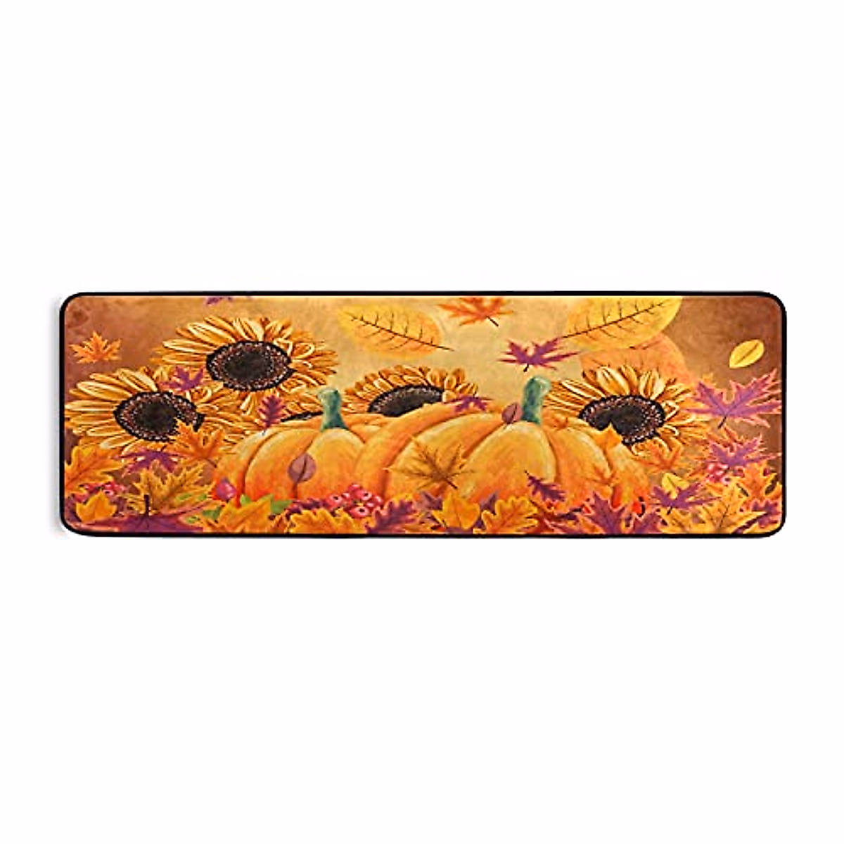 Fall Sunflower Pumpkins Runner Rug Kitchen Autumn Maple Leaf Butterfly Non Slip Doormat Area Rugs Runner Mats for Hallway Bedroom Bathroom Entryway Indoor Living Room Carpet Floor Mat 2X6 ft