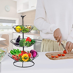 RAUVOLFIA Tabletop 3-Tier Countertop Fruit Basket Stand, Metal Fruit Bowl for Fruit, Vegetables, Bread, Comestics, Cupcakes, Snacks and Household Items
