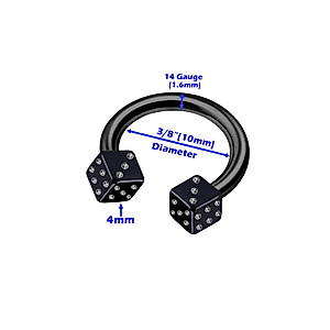 2Pcs Steel 14g 3/8 10mm horseshoe earrings for women Piercing Jewelry Cartilage Septum Nose Lip Helix 4mm Black Dice M8224
