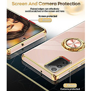 LeYi for Galaxy Note 20 Case: 360° Rotatable Ring Holder Magnetic Kickstand, Plating Rose Gold Edge Protective Samsung Galaxy Note 20 Case, Pink