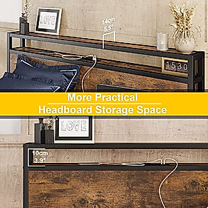 IRONCK Queen Bed Frame,Platform Bed with 2-Tier Storage Headboard and Power Outlets, USB Ports Charging Station, Sturdy and No Noise, No Box Spring Needed, Easy Assembly