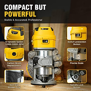 Alloyman Router Tool, 8.5Amp Wood Router, Max 30000 RPM Handheld Palm Router, 6 Variable Speed, 12Pcs Wood Compact Router Bits, 950W Wood Trim Routers Kit for Woodworking Trimming