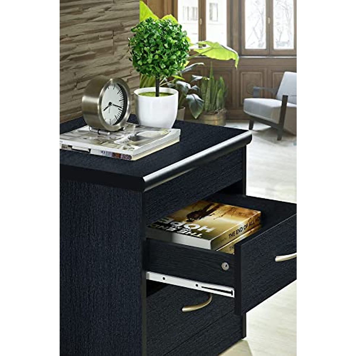 Hodedah 2 Drawer Nightstand, Black, 21.65 in x 48.03 in x 72.83 in