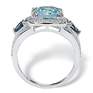 PalmBeach Yellow Gold-Plated or Platinum-Plated Sterling Silver Emerald Cut Genuine Blue London Topaz and Cubic Zirconia Ring Size 8