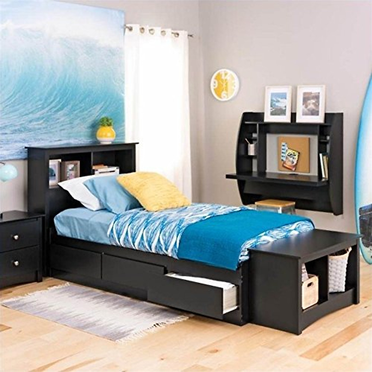 Prepac Wall Mounted Floating Desk with Storage in Black