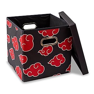 Naruto Shippuden Akatsuki 13-Inch Fabric Storage Bin With Handles and Lid | Cube Organizer For Cabinet, Closet