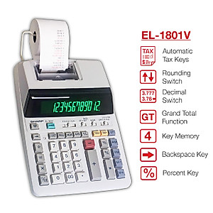 Sharp EL-1801V Ink Printing Calculator, Fluorescent Display, AC, Off-White
