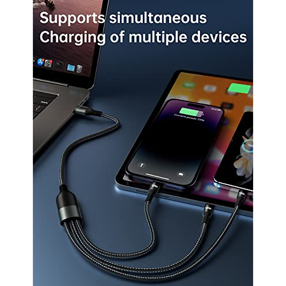 Quikbee Multi Charging Cable, 4ft/1.2m, 3 in 1 Fast Charging Cable Nylon Braided USB-C/Type c Charging Cable/Micro-USB Ports for Mobile15 14 13 12 11 xs x, Samsung,Huawei，and Other Devices.