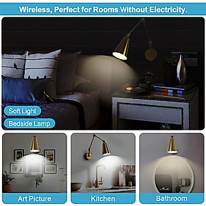 Tovmey Battery Operated Wall Sconce Big Size, Long Arm Wall Sconces Set of Two Battery Operated, Adjustable Angle Wireless Wall Sconce No Wiring, Dimmable Gold Wall Sconces Battery Operated for Room