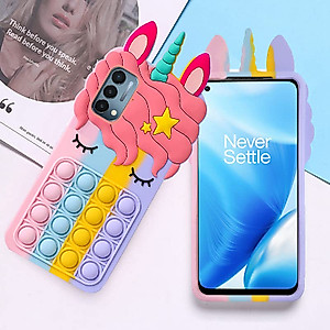 NA for One Plus Nord N200 5G with Strap,Push Pop Stress Relief Bubble Smart Soft Case 3D Cartoon Funny Silicone Case for Teen Girls,Adults Protective Aesthetic Case(Rainbow)
