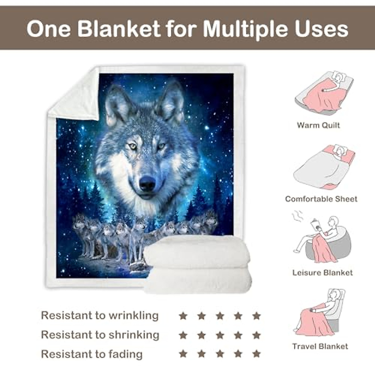 Sleepwish Wolf Blanket King Size Wolves Fleece Blanket Animal Blanket for Bed Soft Plush Sherpa Blanket Gifts for Adults Men Boys (108"x90")