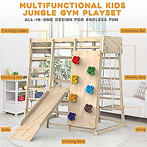 Indoor Jungle Gym, Toddler Climbing Toys Indoor, Indoor Playground Climbing Toys for Toddlers, Climber Playset with Slide, Climbing Rock/Net, Monkey Bars, Drawing Board, Abacus Game and Swing