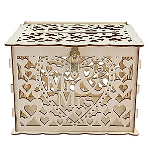 Ladieshow Card Box for Wedding, Gift Card Box DIY Wedding Money Case with Lock Wedding Card Box for Reception Party Favor Decoration Birthday Supplies (9.84 x 7.87 x 7.20 inch)