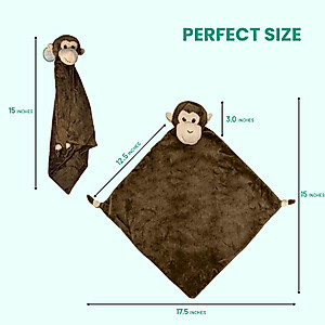 Baby Security Blanket - 18" Tall Soft Fleece Baby Blanky for Boys & Girls – Baby Soothing Blanket with Plush Stuffed Animal - Monkey