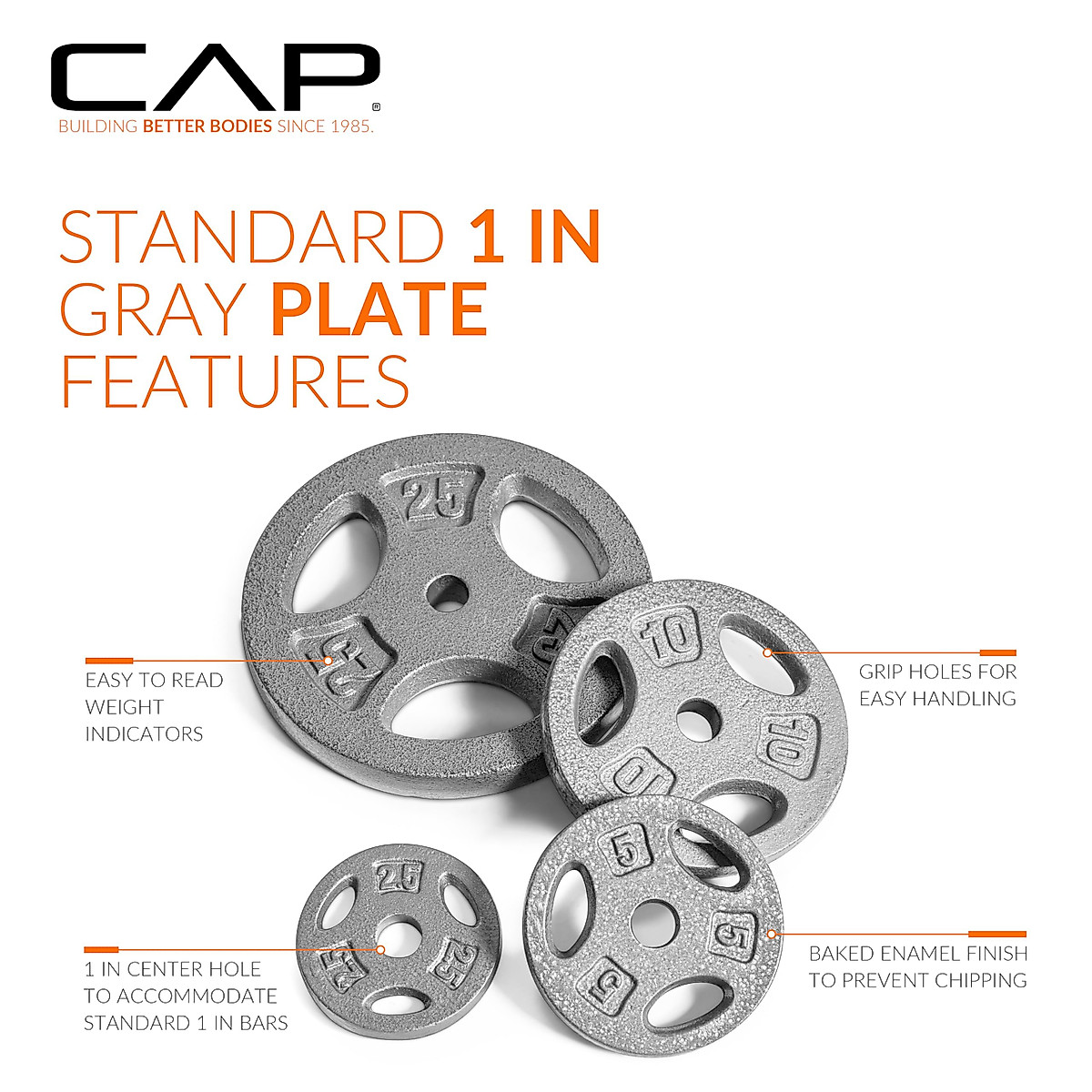 CAP Barbell Standard 1-Inch Grip Weight Plates 2.5 lbs Gray, Pack (x4) (RWPIS-002.5)