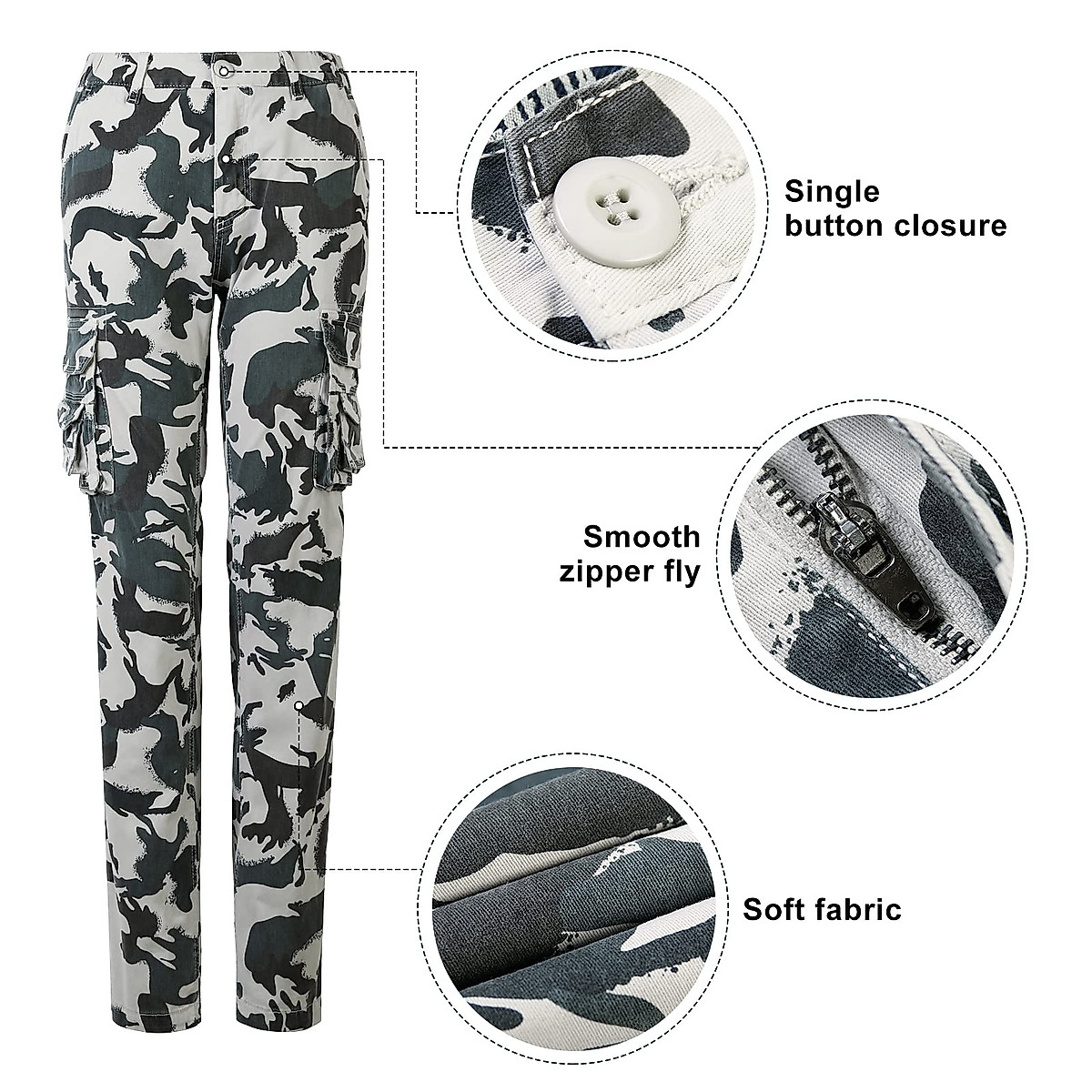 Womens Cargo Pants,Outdoor Casual Camoflage Camo Military Combat Work Hiking Pants with Pockets Camo White-US 4