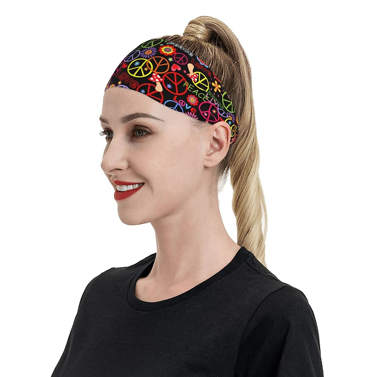 Workout Headbands for Men Women Hippie Peace Symbol Flower Floral Stretchy Hair Bands Running Sweat Bands