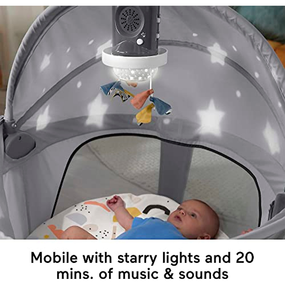 Fisher-Price Portable Baby Bassinet And Play Space Deluxe On-The-Go Projection Dome With Lights Music And Canopy, Paper Shapes