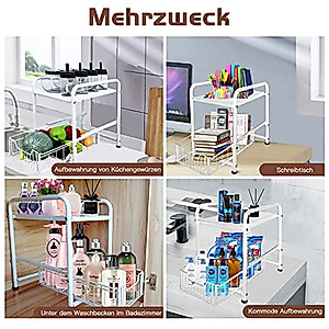 Under Sink Organizers and Storage, Nevfiro 2-Tier Pull Out Sliding Drawer Under Sink Shelf Organizer Metal Cabinet Basket Organizer for Kitchen Bathroom Countertop Laundry