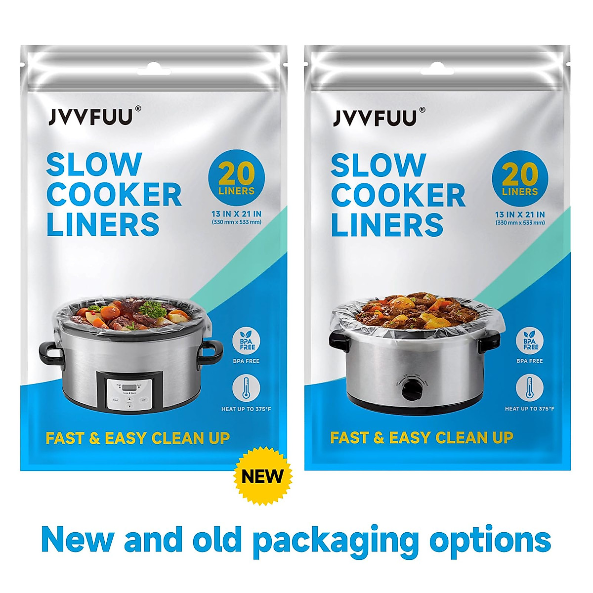 JVVFUU Slow Cooker Liners 3-8 Quart, Cooking Bags Large Size 13"x 21", Slow Cooker Bags Disposable Oval Large For Crock Pot (20)