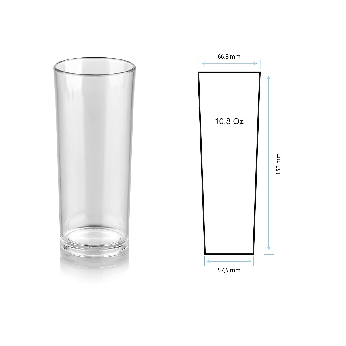 Premium Quality Plastic Drinking 10.8-ounce Glasses, Clear, Unbreakable Polycarbonate Highball Tumblers for Water, Juice, Cocktails, Dishwasher Safe, Tall for Indoor Outdoor Use, Reusable (Set of 4)