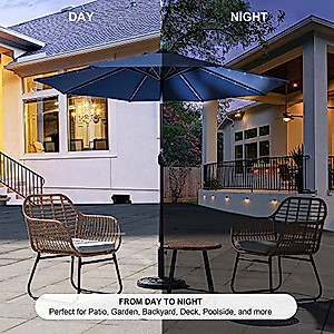 Sundale Outdoor 9 Feet Solar Powered 32 LED Lighted Patio Umbrella Table Market Umbrella with Crank and Push Button Tilt for Garden, Deck, Backyard, Pool, 8 Steel Ribs, (Navy)