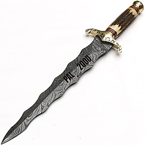 PAL 2000 KNIVES SW-8888 Handmade Damascus Steel 20 Inches Vivi Hunting Knife Stag Horn Handle with Sheath